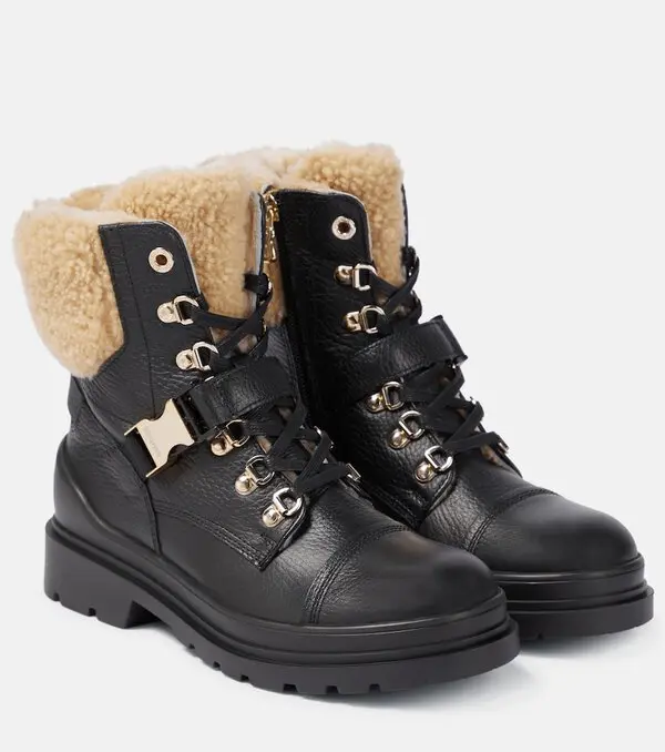 Bogner Shearling-trimmed Leather Ankle Boots