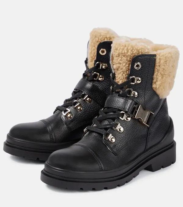 Bogner Shearling-trimmed Leather Ankle Boots