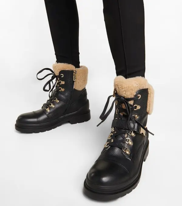 Bogner Shearling-trimmed Leather Ankle Boots