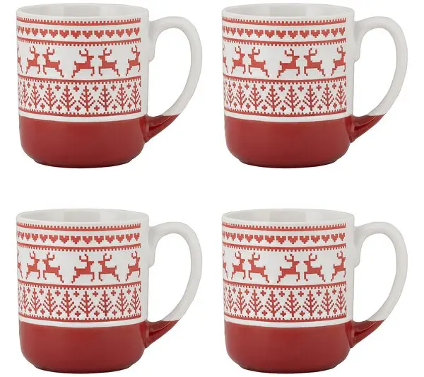 10 STRAWBERRY STREET Set Of 4 Reindeer Sweater Mbossed Mug - One-color