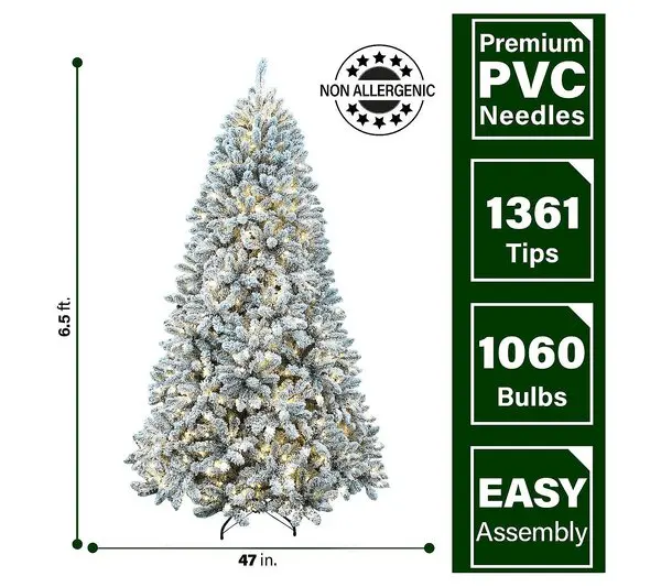 FRASER HILL FARM 6.5' Flocked Winter Snow Pine Hristmas Tree