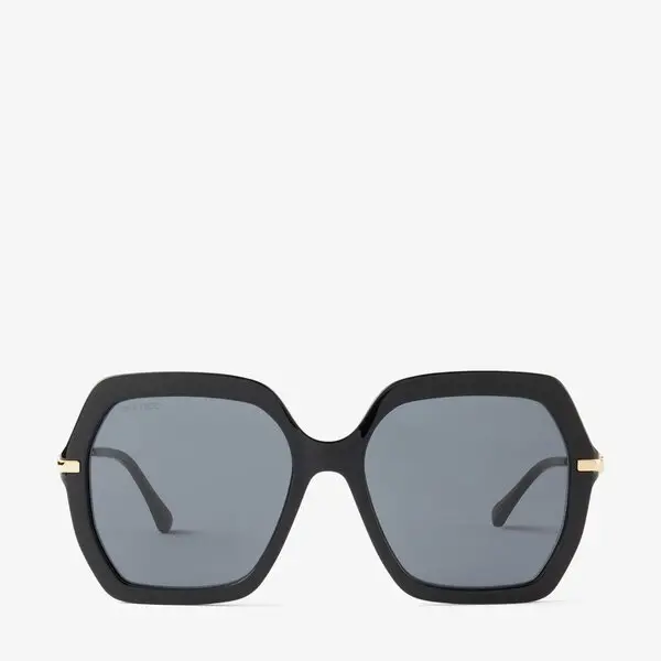 JIMMY CHOO Esther Black Square-frame Sunglasses With Pearls Grey