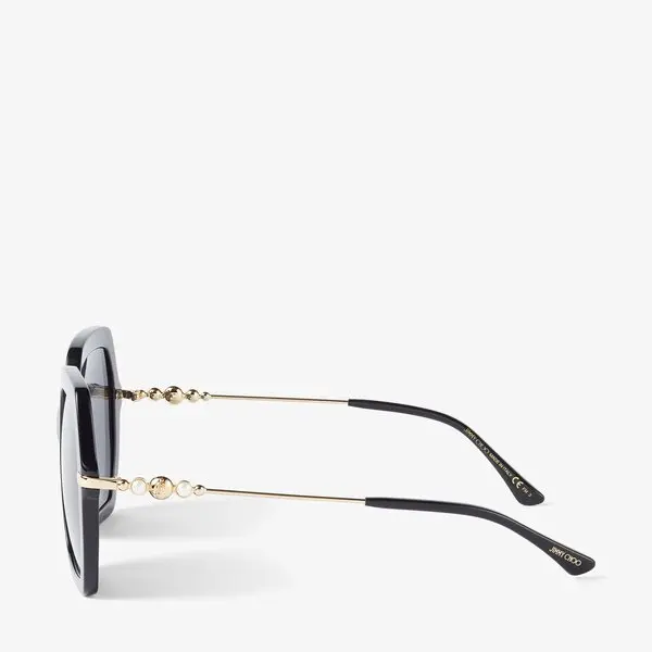JIMMY CHOO Esther Black Square-frame Sunglasses With Pearls Grey