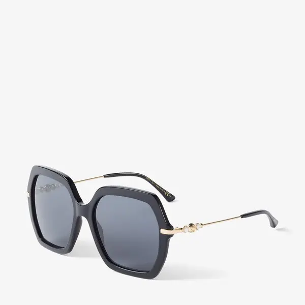 JIMMY CHOO Esther Black Square-frame Sunglasses With Pearls Grey