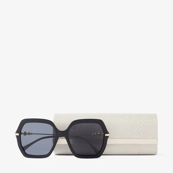 JIMMY CHOO Esther Black Square-frame Sunglasses With Pearls Grey