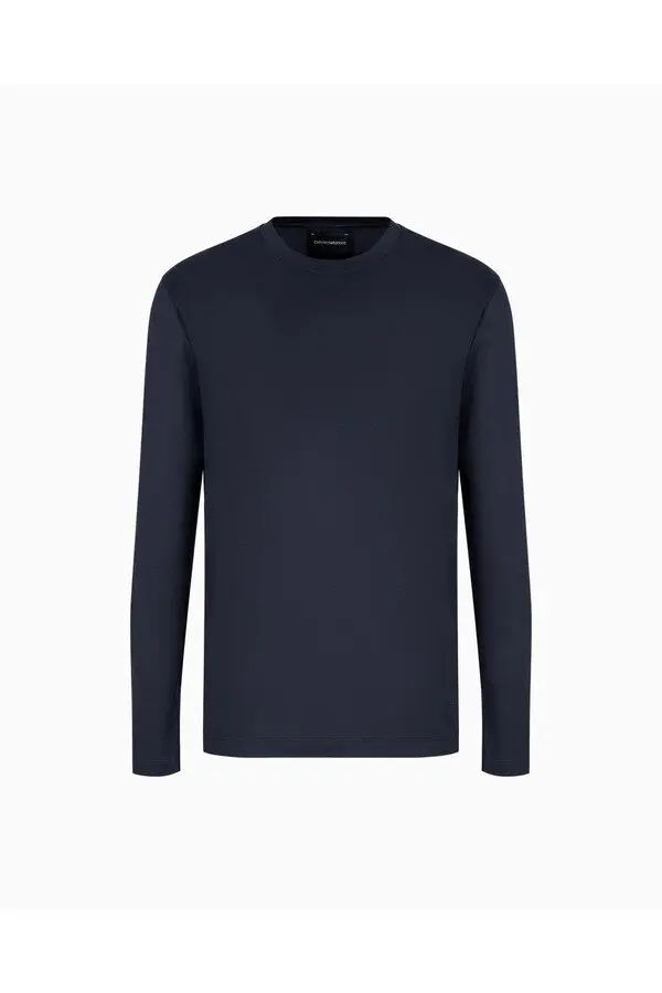 Emporio Armani Lyocell-blend Jersey Jumper - Navy