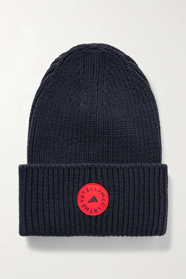 Adidas By Stella McCartney Appliquéd Ribbed Organic Cotton-blend Beanie