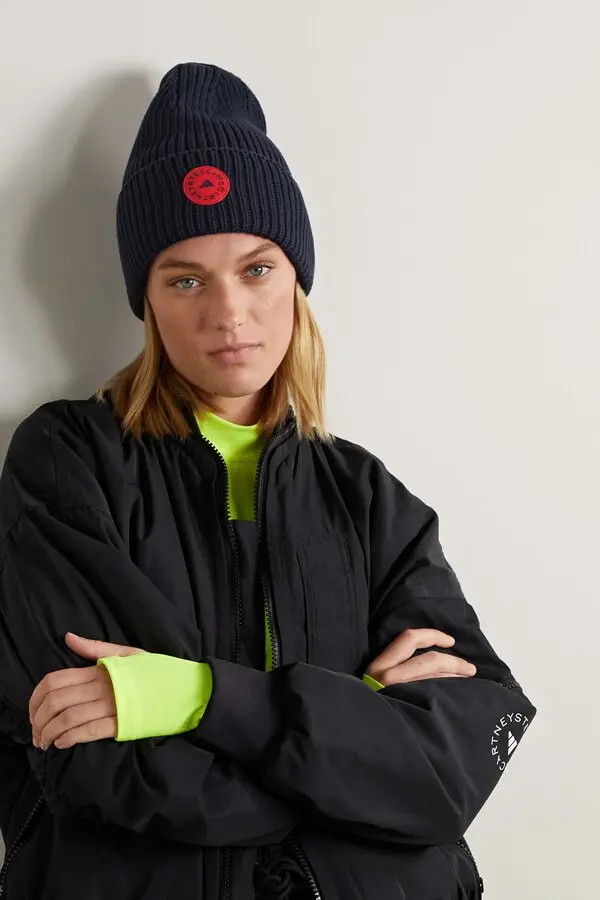 Adidas By Stella McCartney Appliquéd Ribbed Organic Cotton-blend Beanie