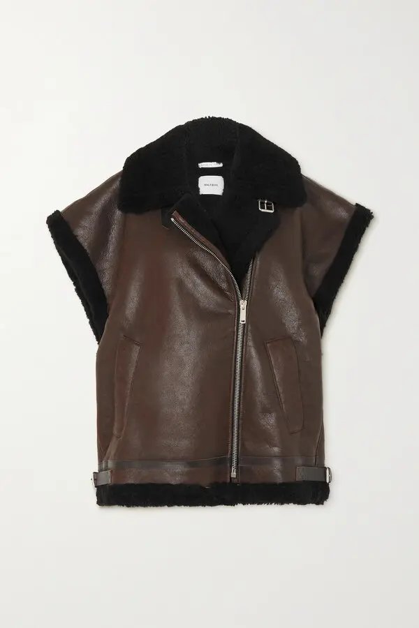 HALFBOY Biker Leather-trimmed Shearling Vest