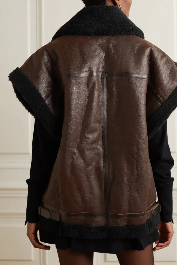 HALFBOY Biker Leather-trimmed Shearling Vest