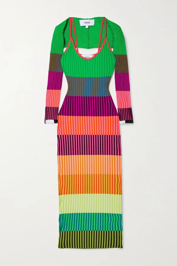 Christopher John Rogers Cutout Striped Ribbed-knit Maxi Dress