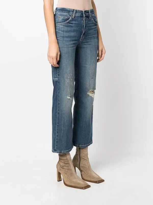 NILI LOTAN Distressed Cropped Flared Jeans
