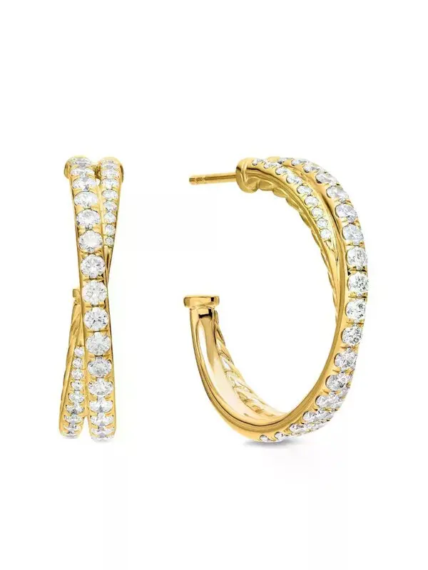 David Yurman 18kt Yellow Diamond Crossover Hoop Earrings - Gold