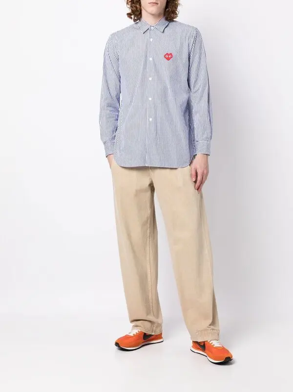 Comme Des Garçons Logo-patch Stripe-print Shirt