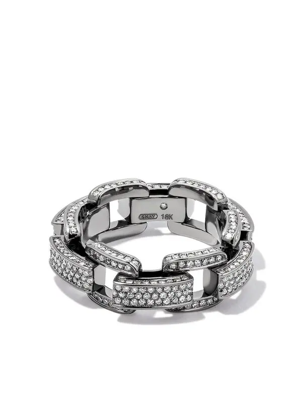 Shay 18k Gold Diamond Chain-link Ring - Black