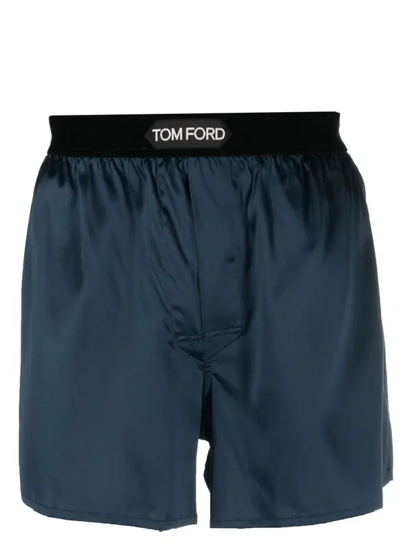 TOM FORD Logo-waist Satin Boxers - Blue