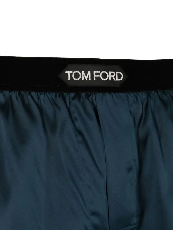 TOM FORD Logo-waist Satin Boxers - Blue