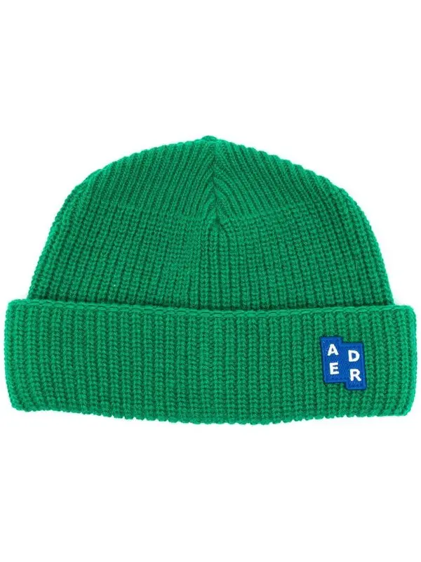 ADER ERROR Logo-patch Ribbed-knit Beanie - Green
