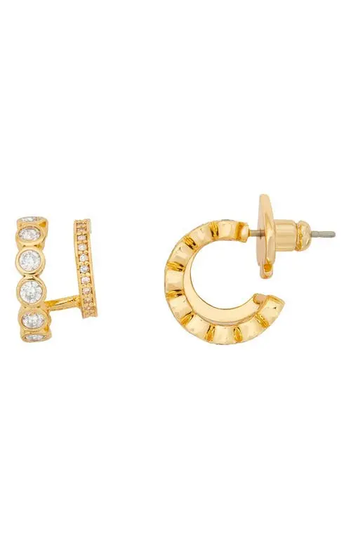Kate Spade New York Dazzle Crystal Double Huggie Hoop Earrings - Clear/ Gold