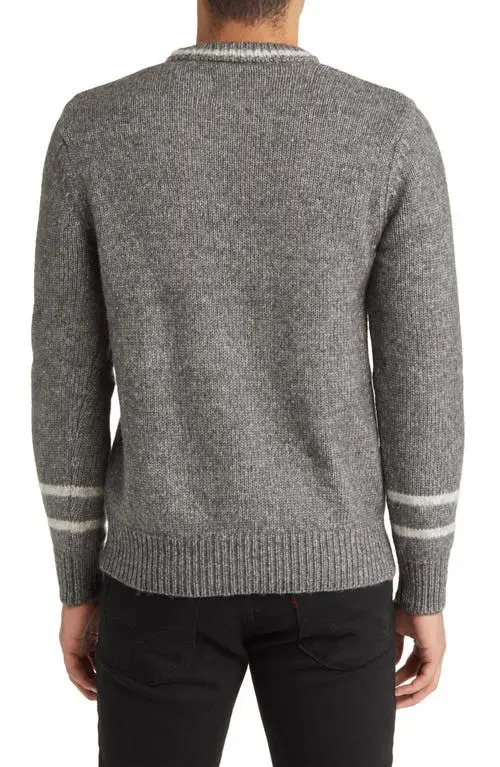 SCHOTT Stripe Trim Crewneck Sweater - Charcoal