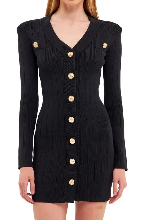 Endless Rose Padded Shoulder Sweater Mini Dress - Black