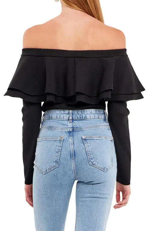 Endless Rose Off-the-shoulder Knit Top - Black