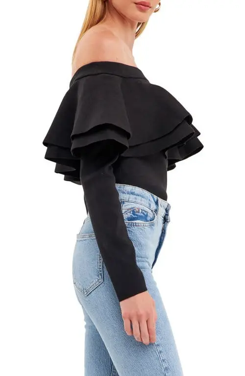 Endless Rose Off-the-shoulder Knit Top - Black