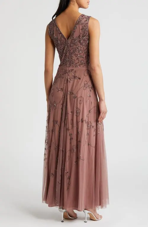 Pisarro Nights Beaded Mesh Gown With Jacket - New Mauve