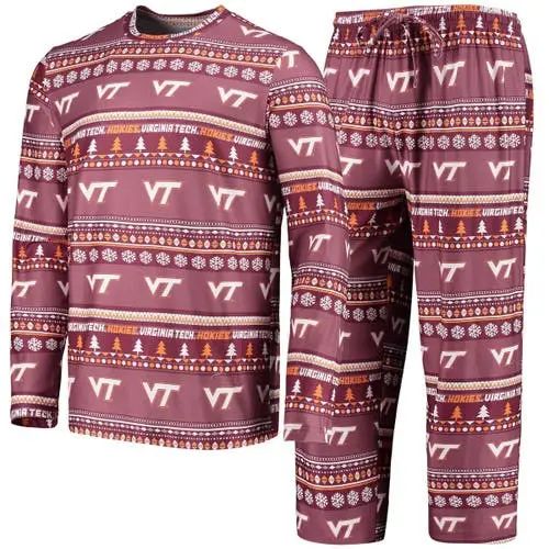 CONCEPTS SPORT Virginia Tech Hokies Ugly Sweater Long Sleeve T-shirt And Pants Sleep Set - Maroon