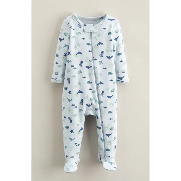 Nordstrom Print Zip Cotton Footie - Blue Illusion Marine Animals