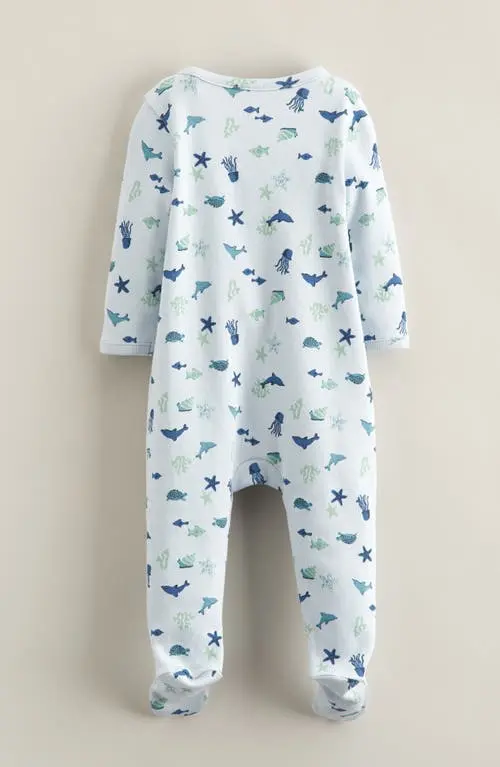 Nordstrom Print Zip Cotton Footie - Blue Illusion Marine Animals