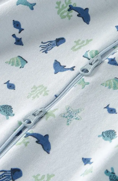 Nordstrom Print Zip Cotton Footie - Blue Illusion Marine Animals