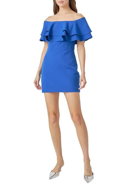 Endless Rose Ruffle Off-the-shoulder Mini Dress - Blue