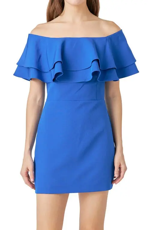 Endless Rose Ruffle Off-the-shoulder Mini Dress - Blue
