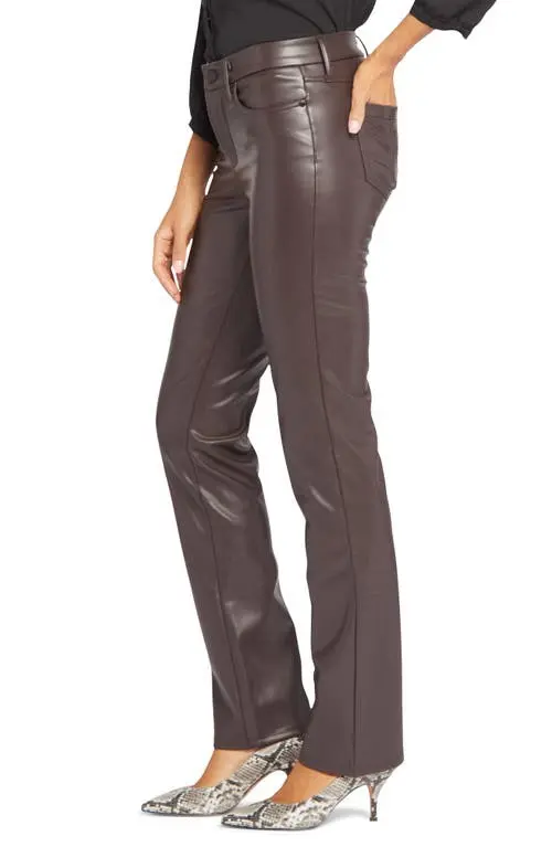 NYDJ Marilyn Straight Leg Faux Leather Pants - Cordovan