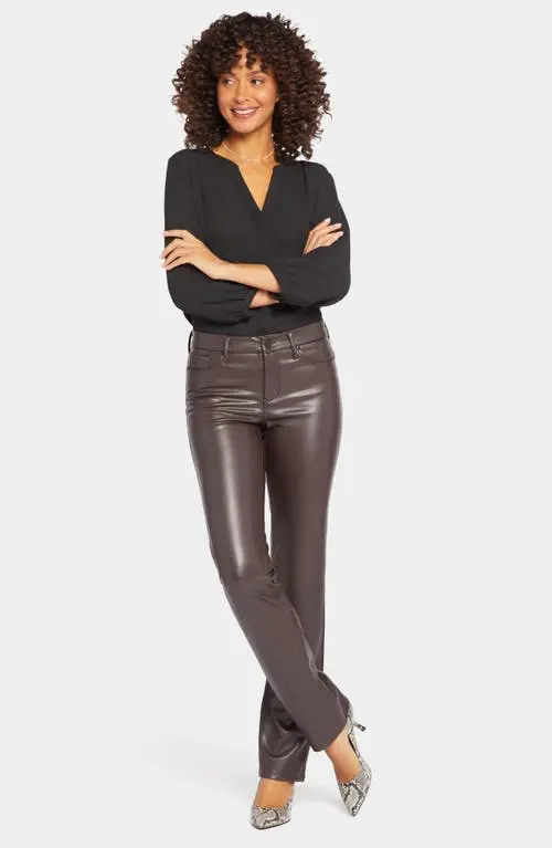 NYDJ Marilyn Straight Leg Faux Leather Pants - Cordovan
