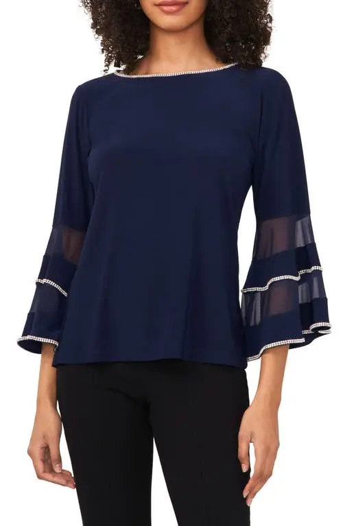 Chaus Rhinestone Trim Bell Sleeve Blouse