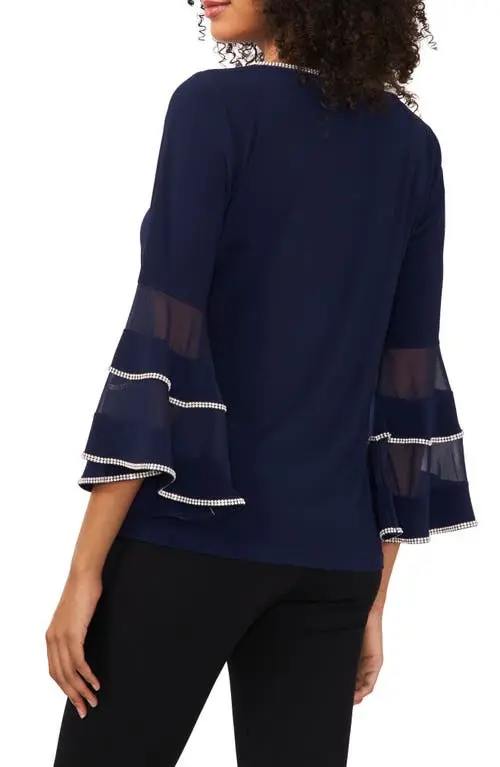Chaus Rhinestone Trim Bell Sleeve Blouse