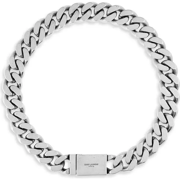 Saint Laurent Gourmette Chain Collar Necklace - Silver