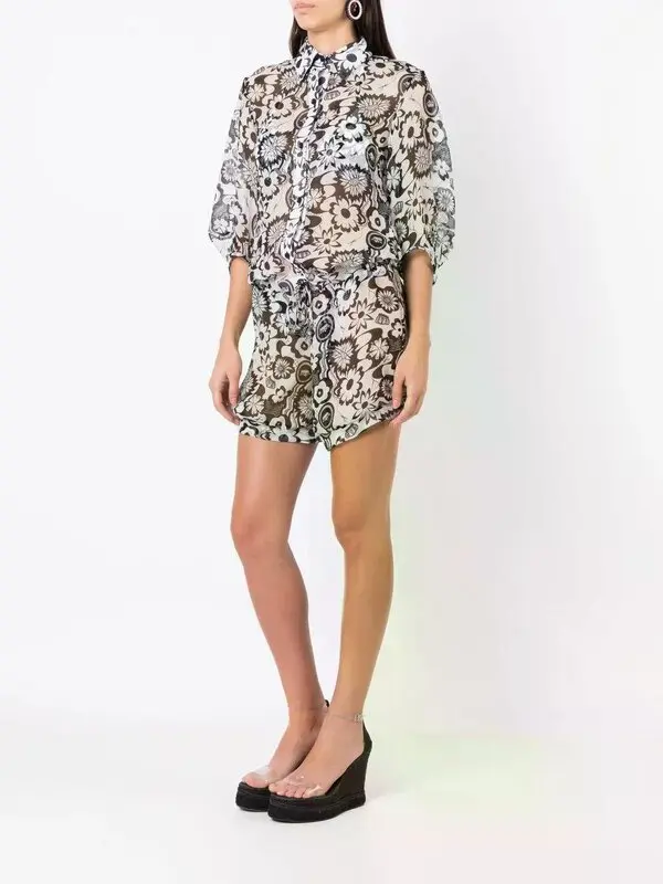 AMIR SLAMA Floral-print Silk Playsuit