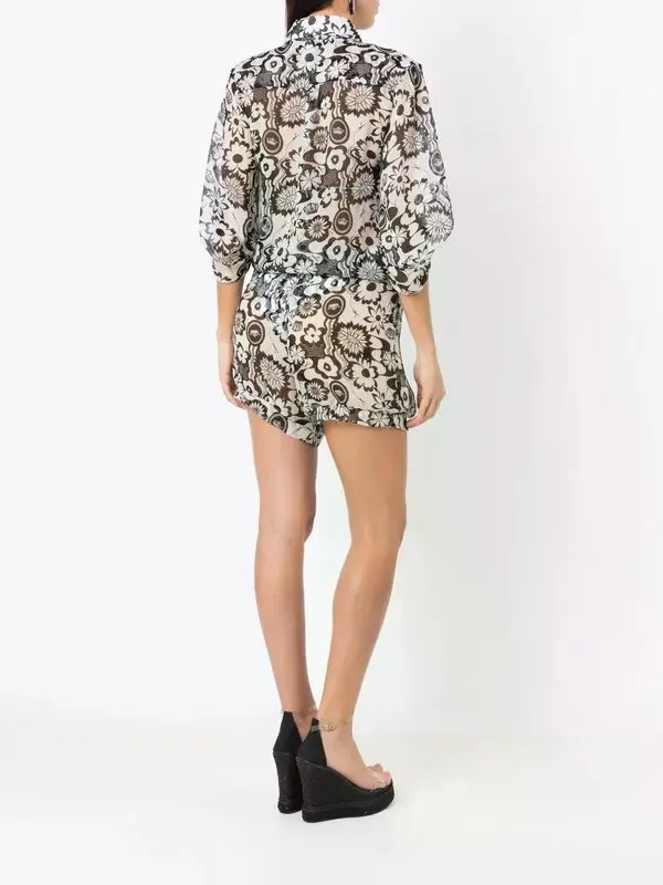 AMIR SLAMA Floral-print Silk Playsuit