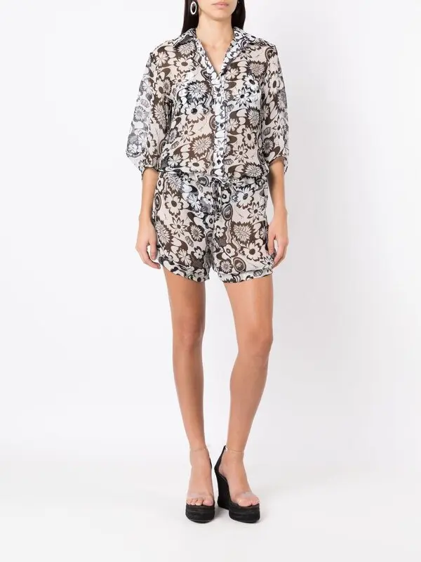AMIR SLAMA Floral Print Silk Playsuit