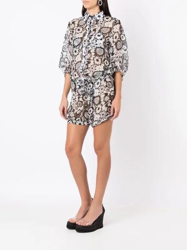 AMIR SLAMA Floral Print Silk Playsuit