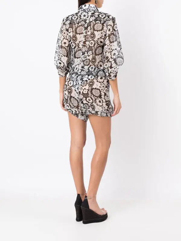AMIR SLAMA Floral Print Silk Playsuit