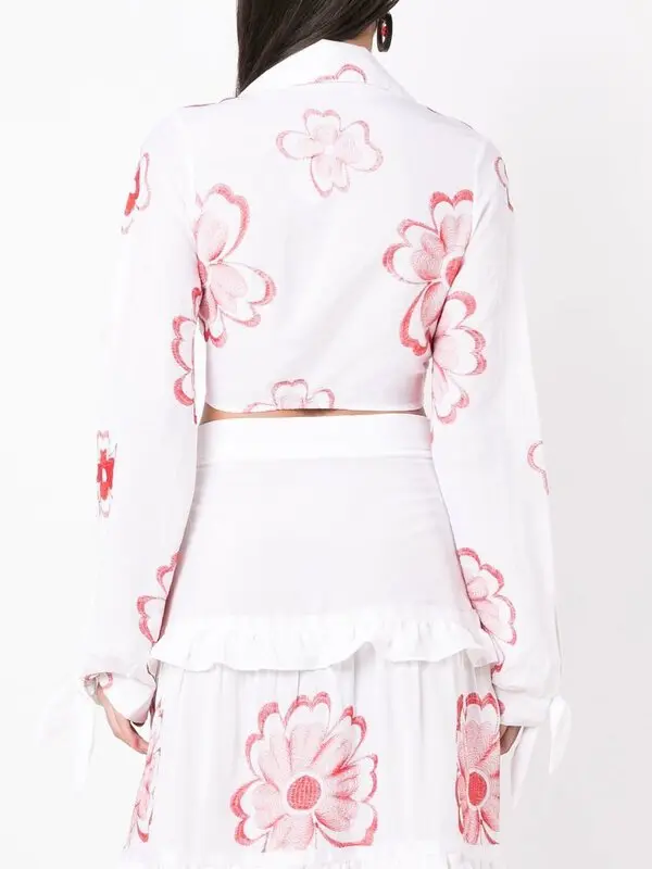AMIR SLAMA Floral-embroidered Cropped Shirt