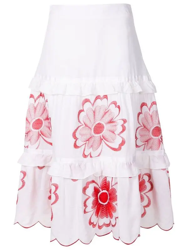 AMIR SLAMA Floral-embroidered Tiered Skirt