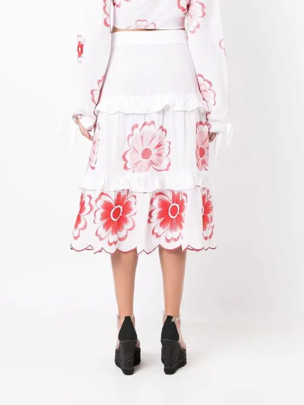AMIR SLAMA Floral-embroidered Tiered Skirt