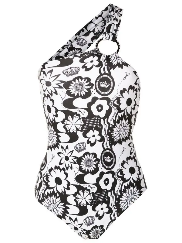 AMIR SLAMA Floral Print One-shoulder One Piece Swimsuit - Multicolour