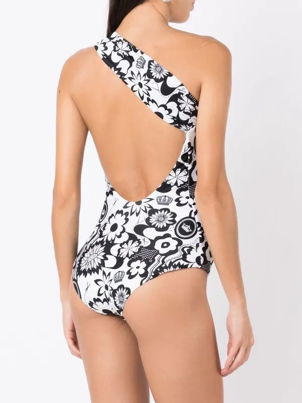 AMIR SLAMA Floral Print One-shoulder One Piece Swimsuit