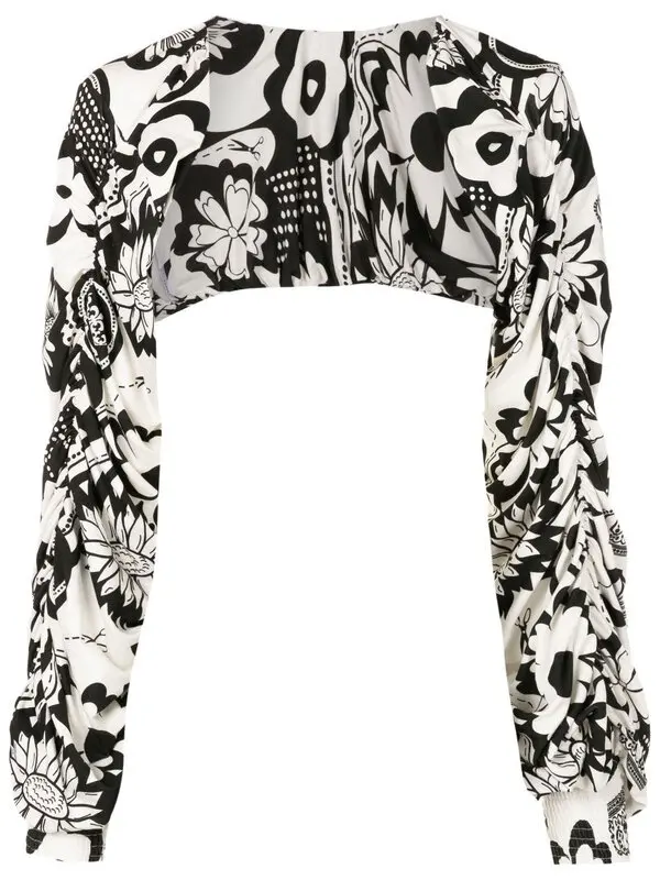 AMIR SLAMA Floral-print Cut-out Blouse - Black